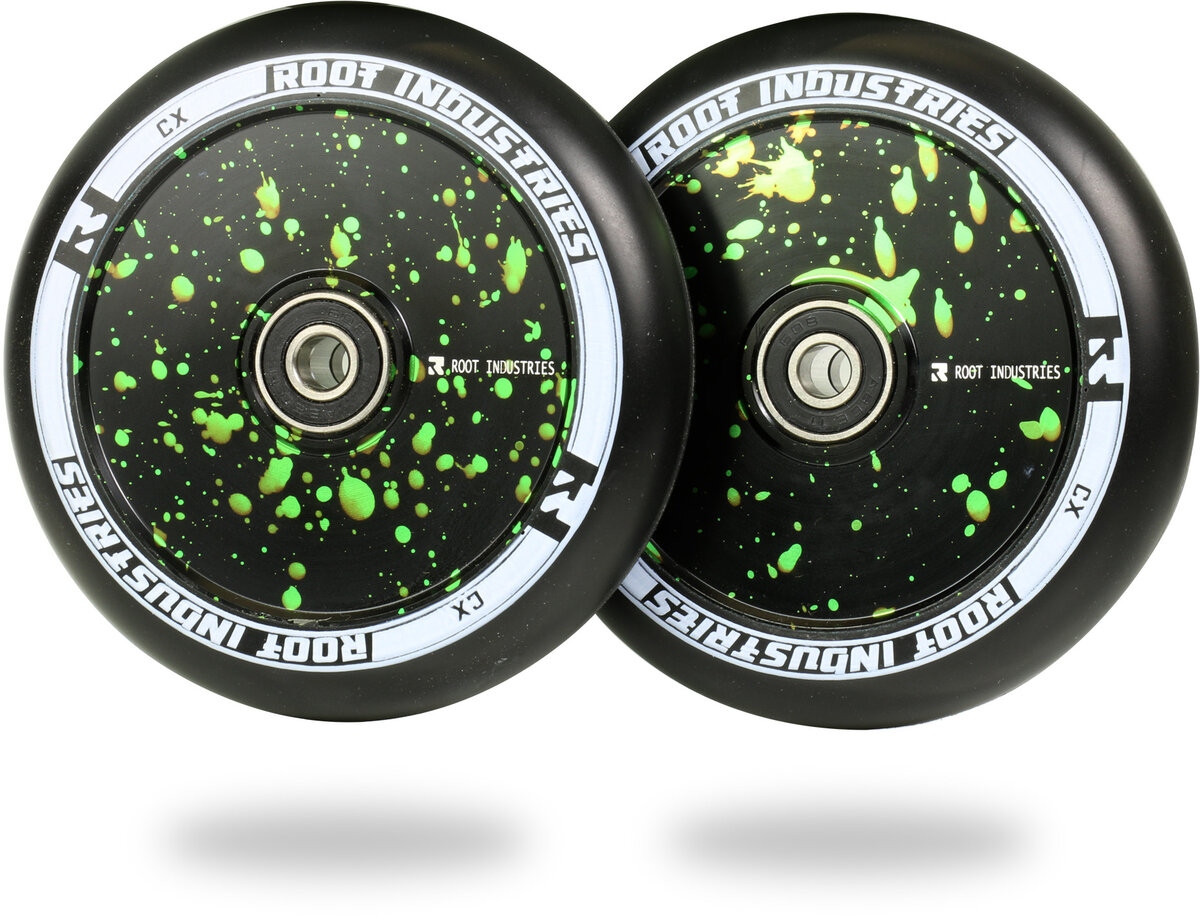 Root Industries AIR Wheels 110mm - Black / Green Splatter - Bike Shop ...