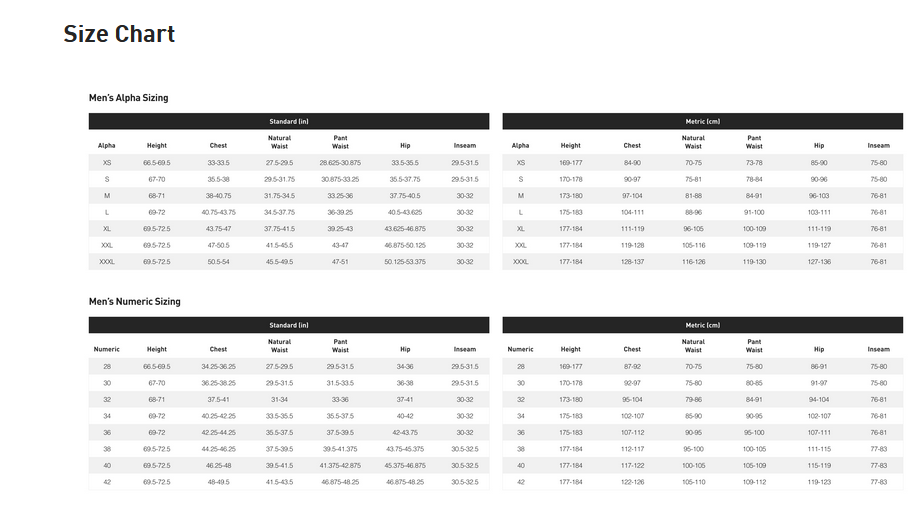 Specialized Apparel & Glove Sizing Charts - Bobcat Bicycles | Salinas, CA